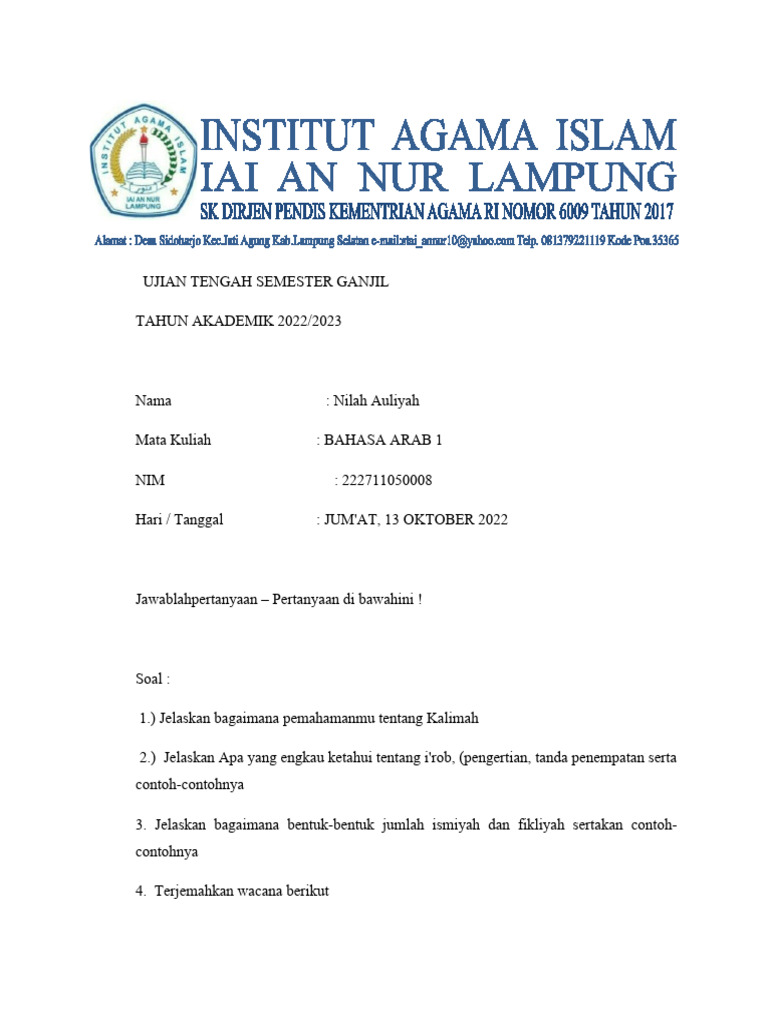 Ujian Tengah Semester Ganj Nila Barab | PDF