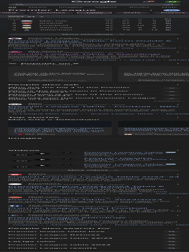 Premier League Table - Google Search | PDF | Premier League | Sports