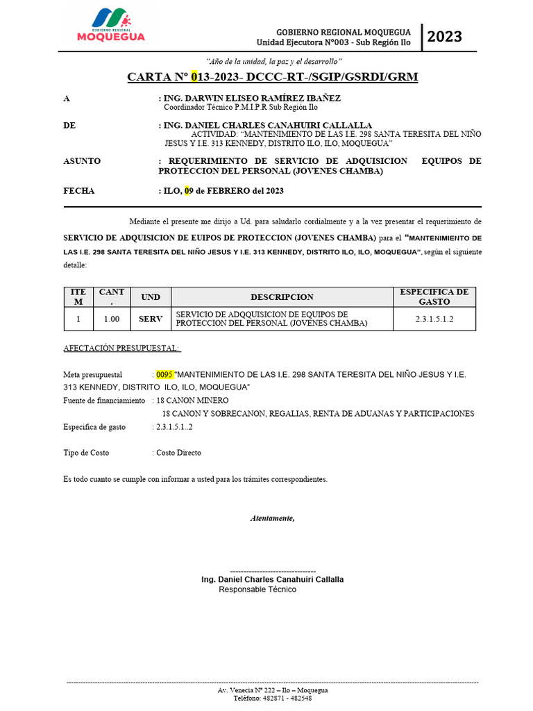 01 Req. Almacenero | PDF