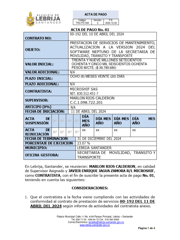 ACTA PAGO No.1 | PDF