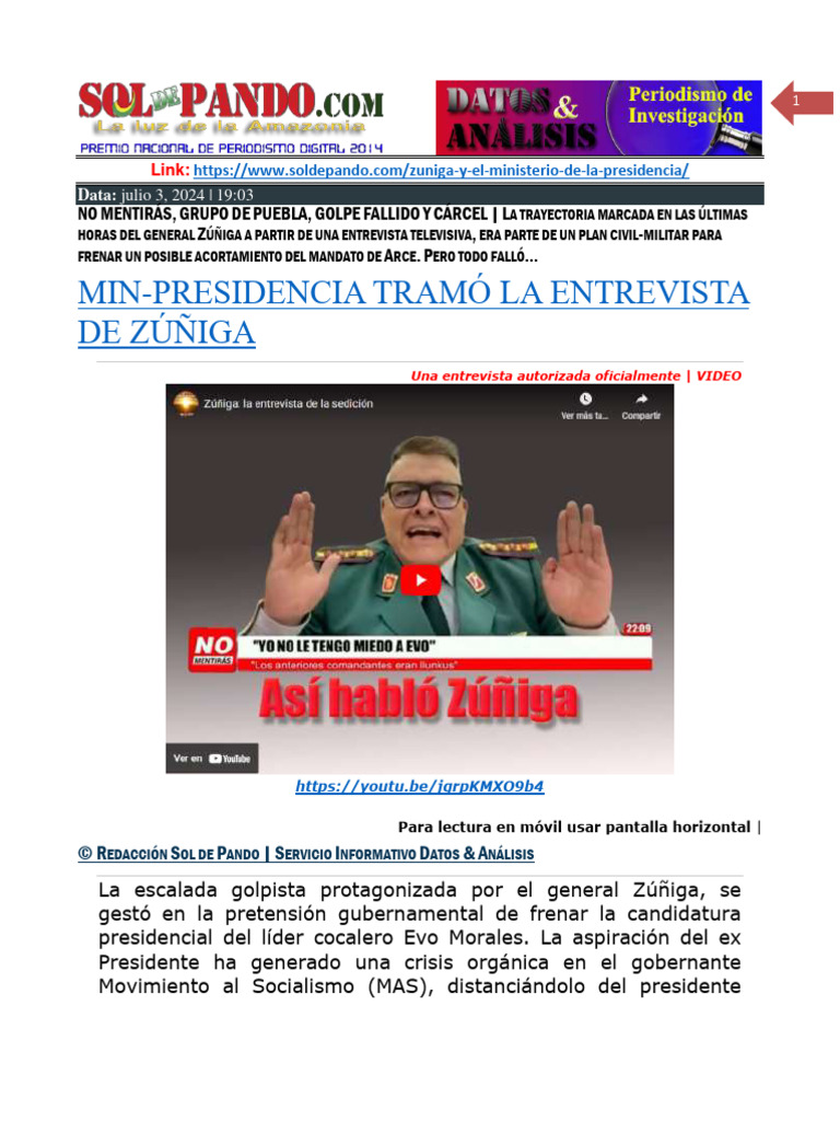 Zúñiga: Ministerio de La Presidencia Pauteó La Entrevista Televisiva | PDF | Luiz Inácio Lula Da ...