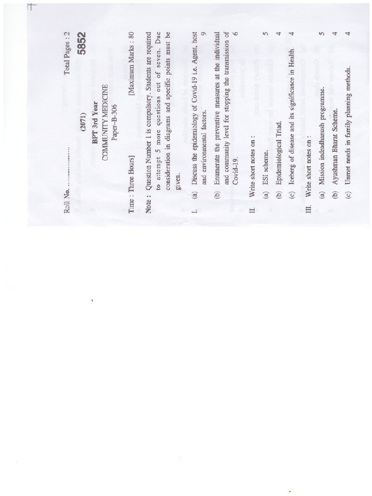 Question Paper BPT 3rd Yr | PDF