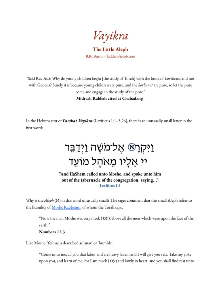 Vayikra - The Little Aleph | PDF | Korban | Temple In Jerusalem