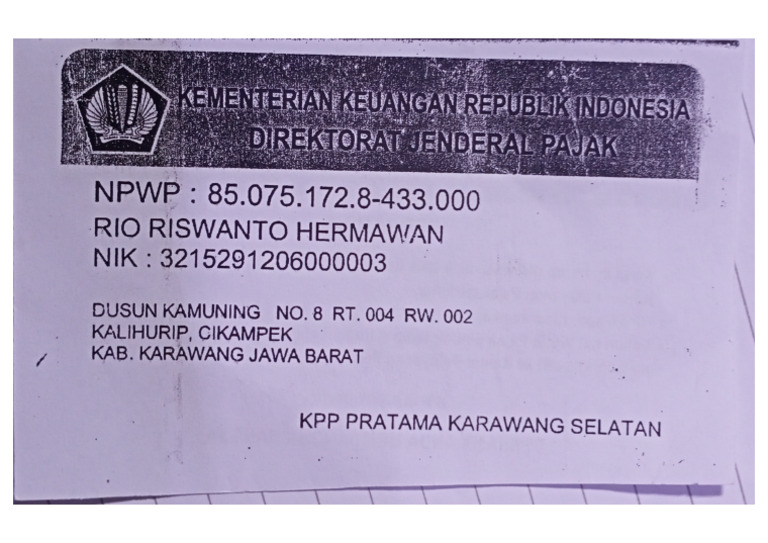 Rio Riswanto Hermawan - NPWP | PDF