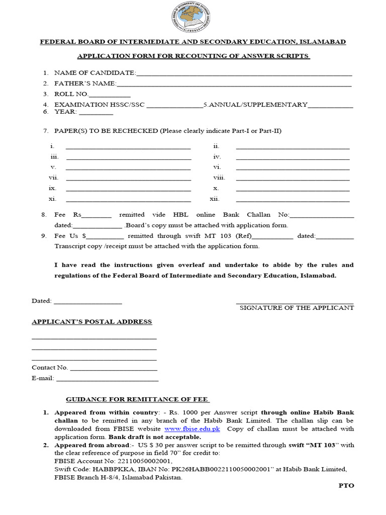 APPLICATION FORM FOR RE-CHECKING OF SCRIPTS | PDF