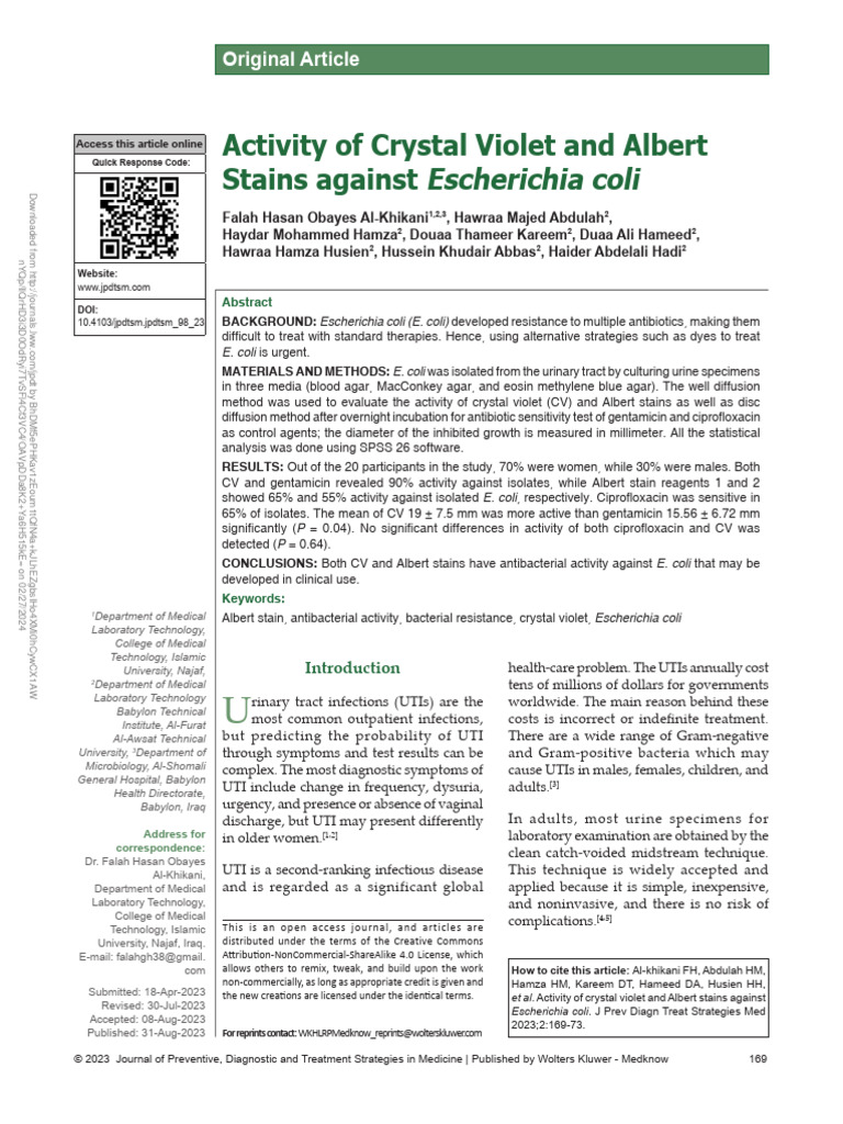 Activity of Crystal Violet and Albert Stains.8 | PDF | Urinary Tract ...