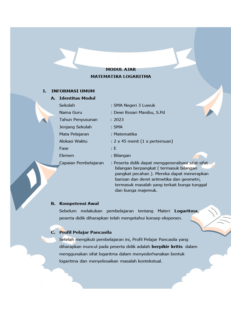 Modul Ajar Logaritma | PDF | Karier & Perkembangan | Sains & Matematika