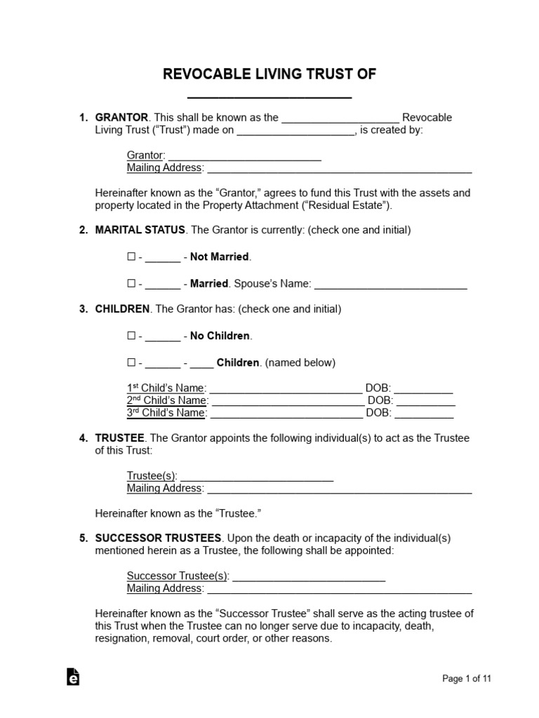 Revocable Living Trust Form | PDF | Trustee | Affidavit