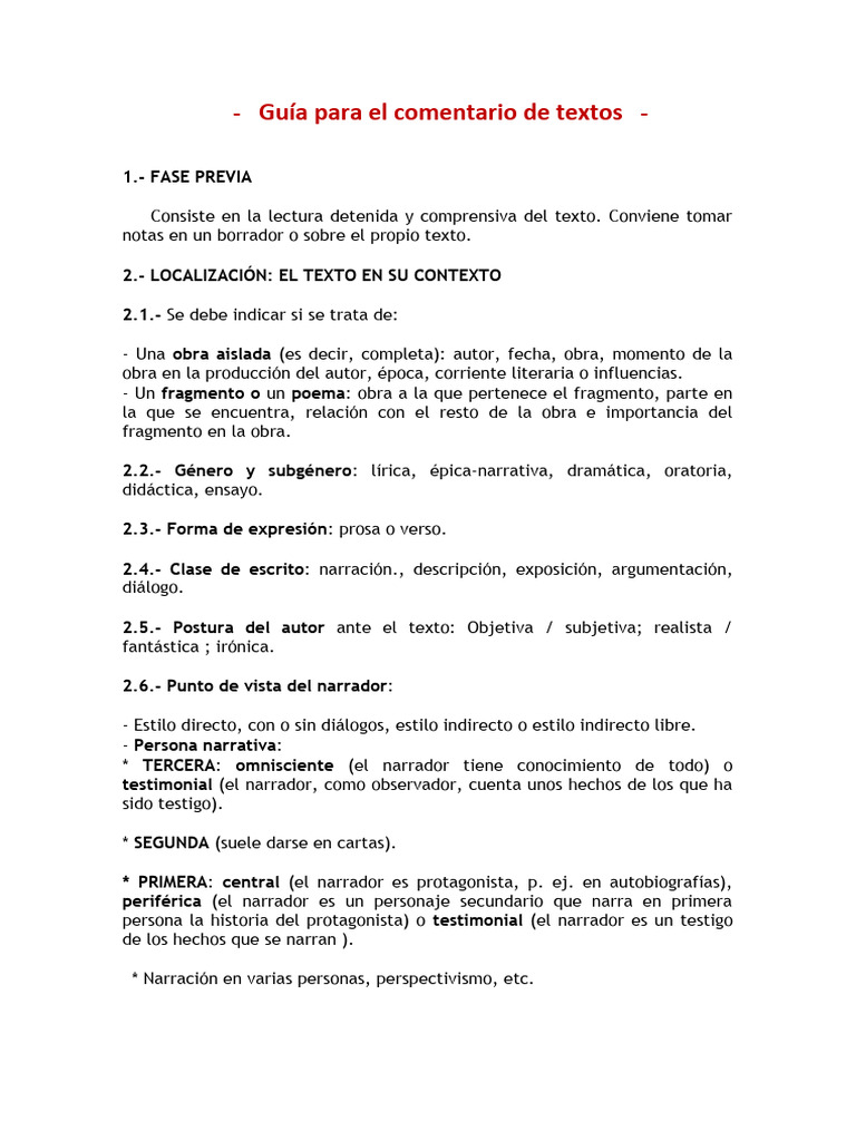 Guía para El Comentario de Textos | PDF | Narración | Oración (Lingüística)