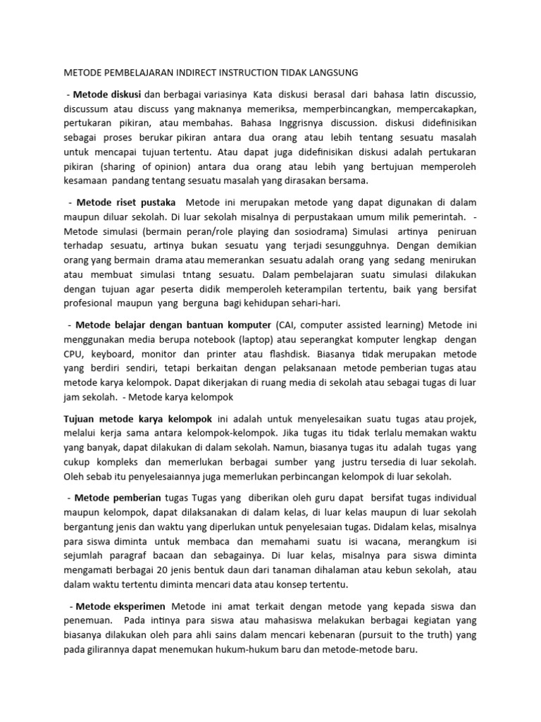 Strategi Pembelajaran Indirect Instruction | PDF | Karier & Perkembangan