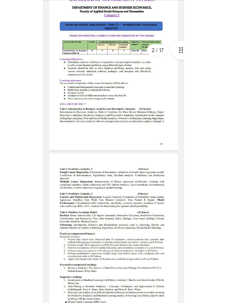 SEM 3 Syllabus of BMS - Delhi University | PDF