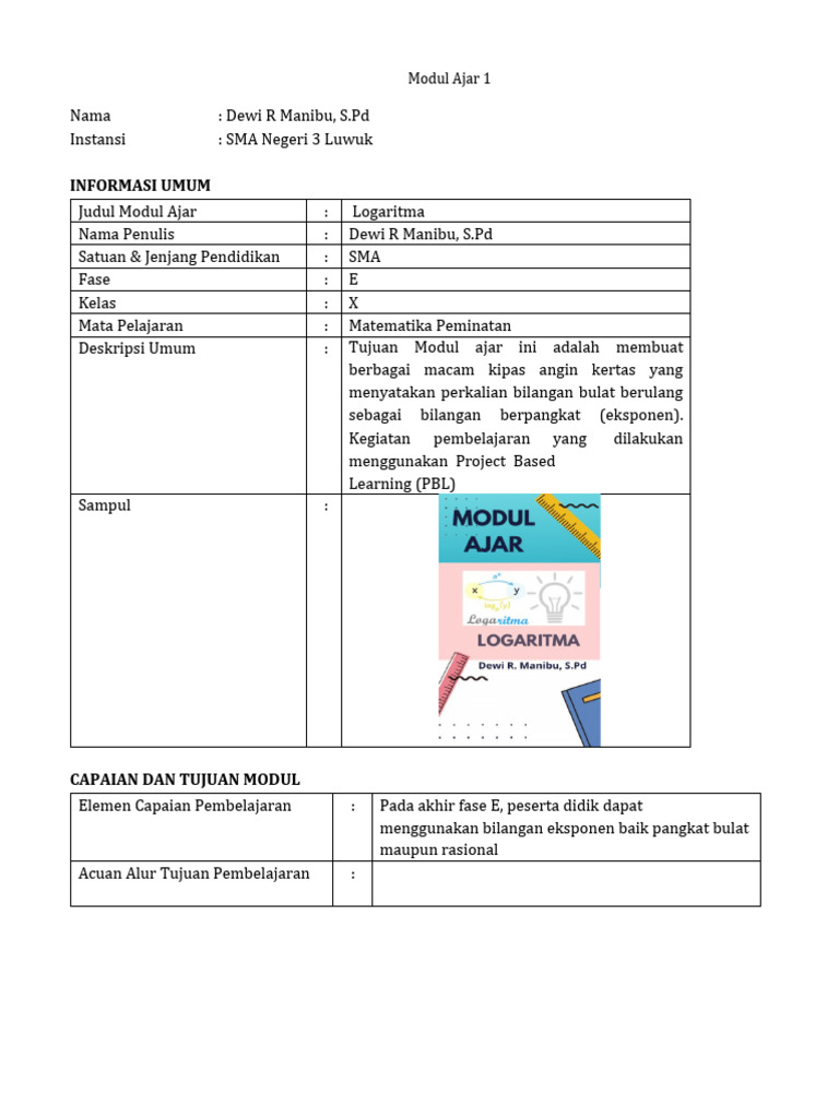 Modul Ajar Matematika - Persamaan Logaritma | PDF