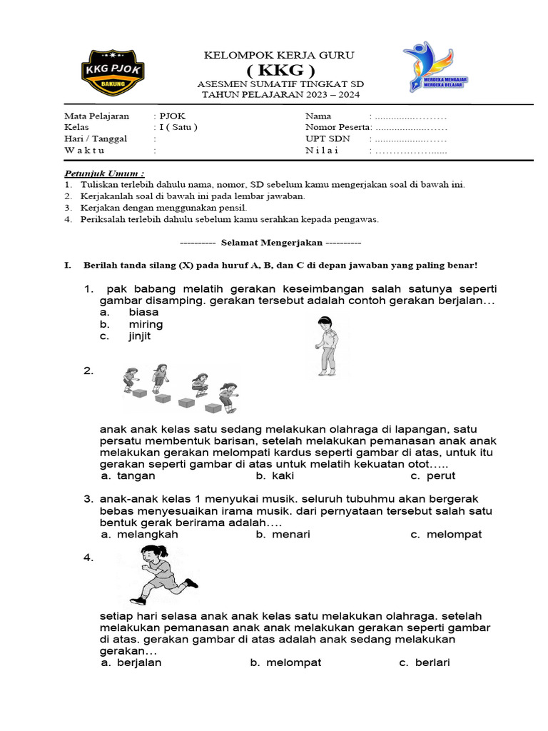 Soal PTS KLS 1 SMT 1 THN 2023-2024 | PDF