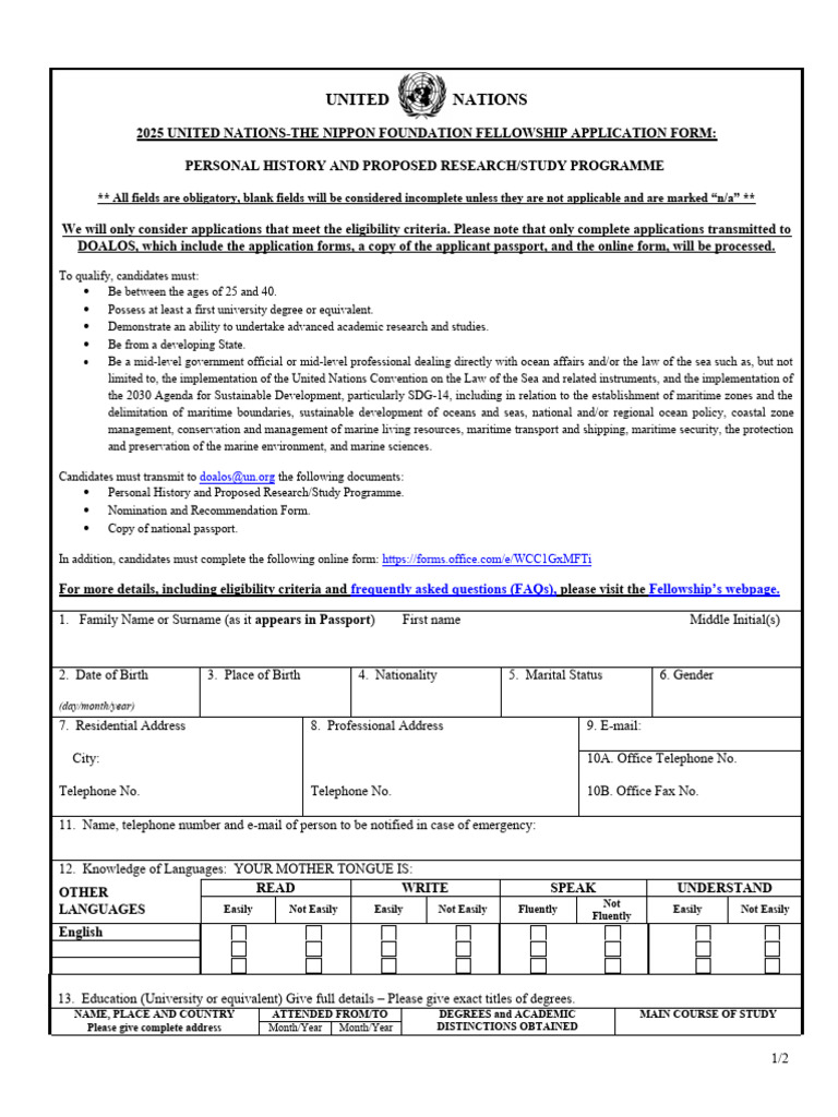 2025unnfaplicationform_final | PDF | Travel Visa