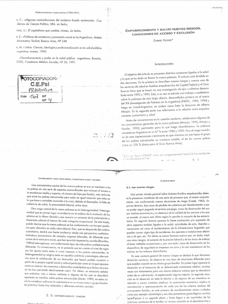 KESSLER. Empobrecimiento y Salud | PDF