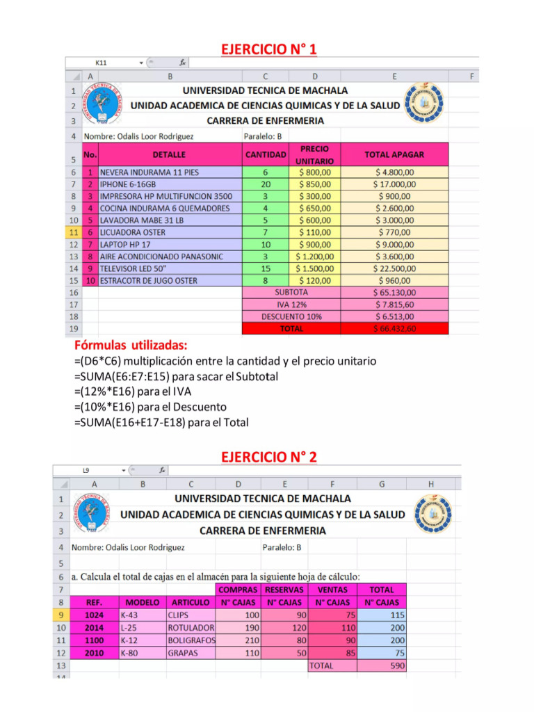 Ejercicios Excel | PDF