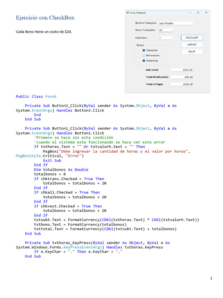 Ejercicio Con CheckBox | PDF