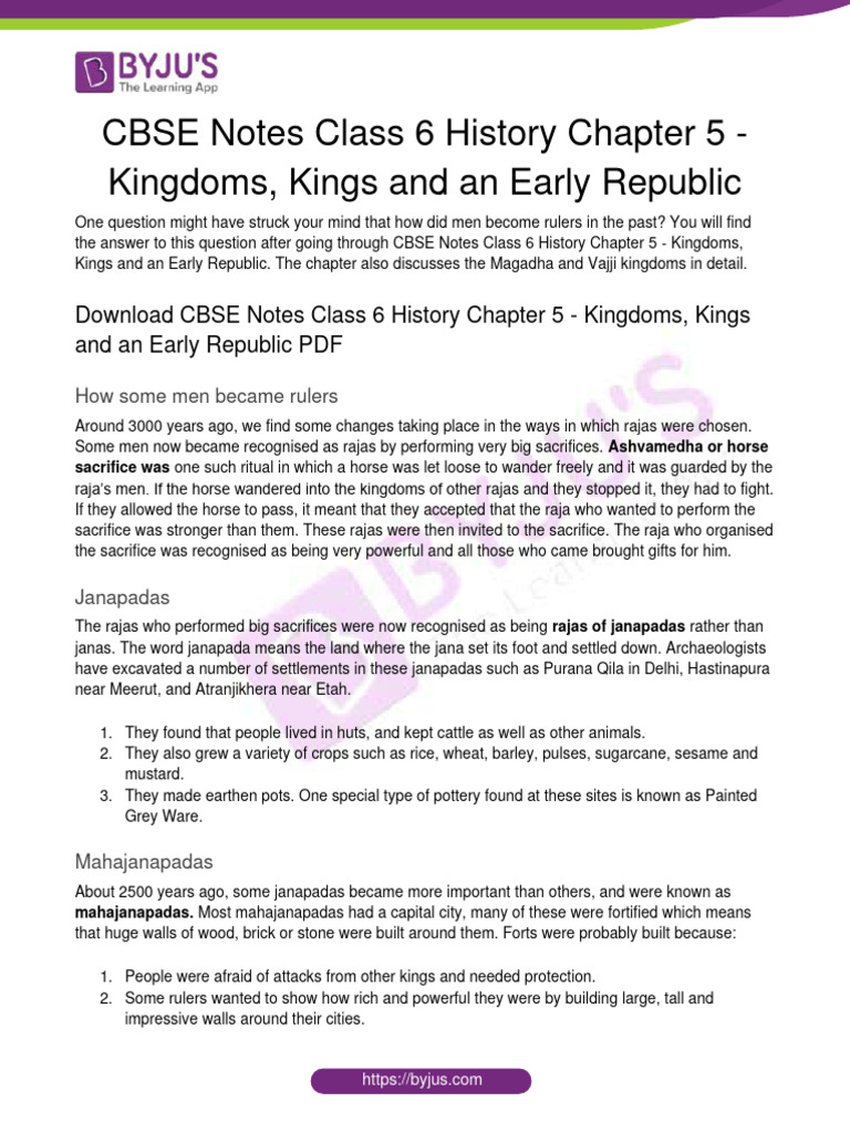 CBSE Notes Class 6 History Chapter 5 Kingdoms Kings and An Early ...