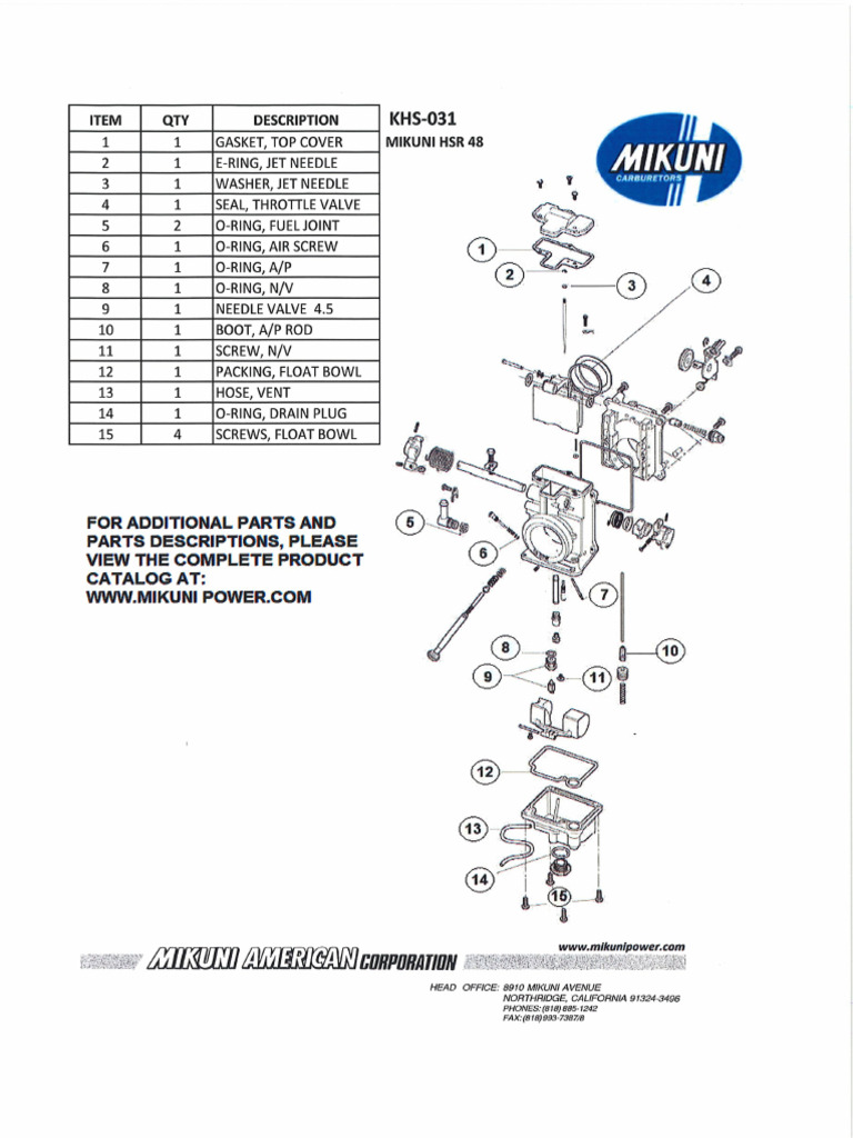 Mikuni KHS-031 Rebuild Kit Diagram | PDF