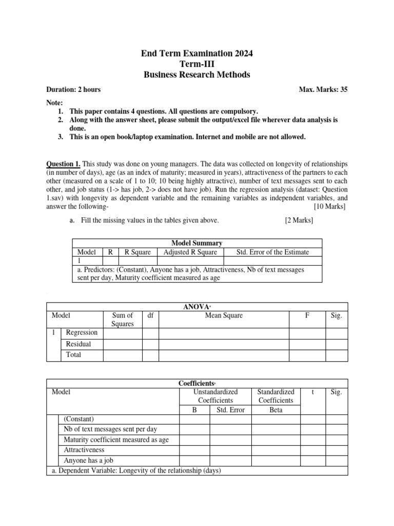 End Term Paper - Final 2024 - Standard Format | PDF | Errors And Residuals | Coefficient Of ...