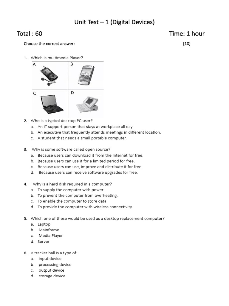 Digital Devices Unit Test Questions | PDF | Computer Data Storage | Barcode