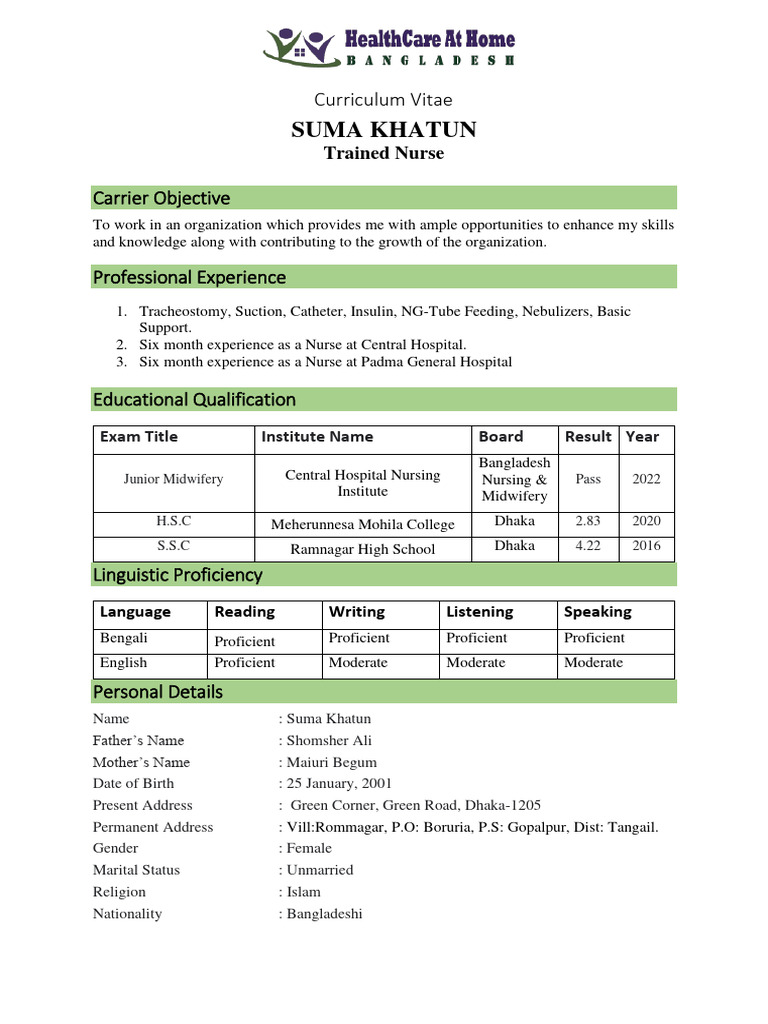 CV - of Suma Khatun | PDF | Nursing