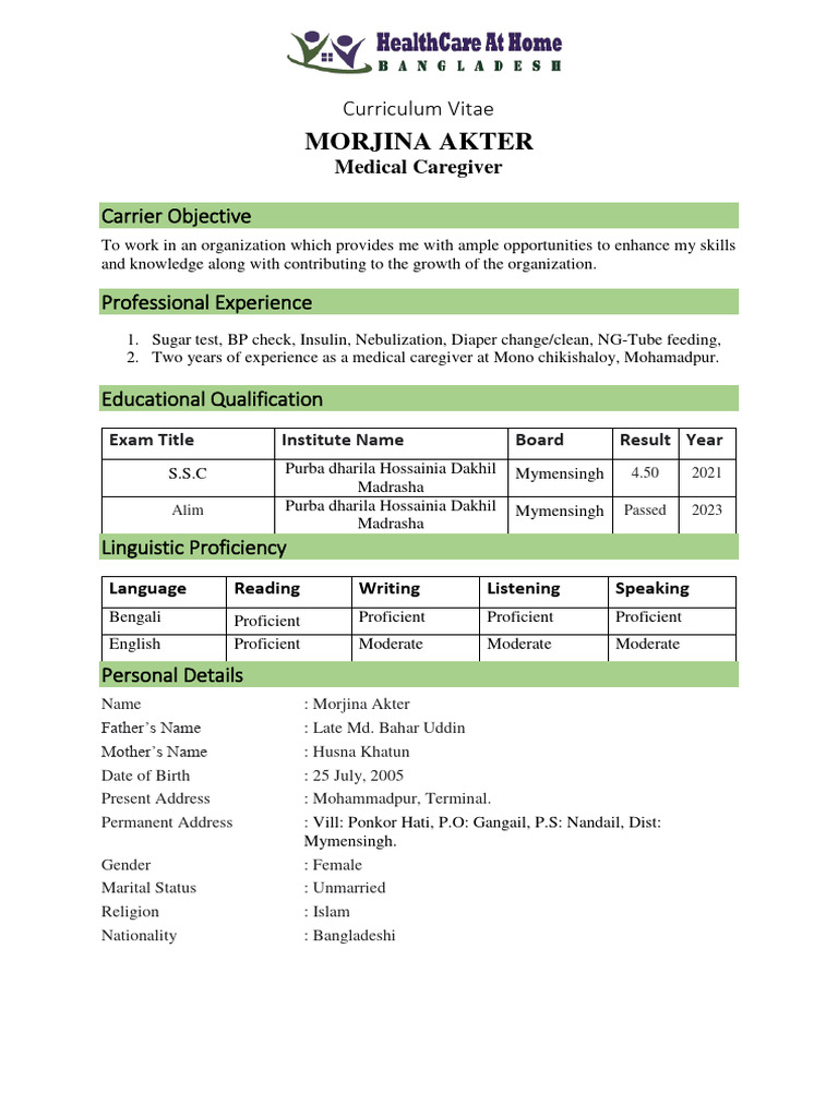 CV - of Morjina Akter | PDF | Career & Growth | Self-Improvement