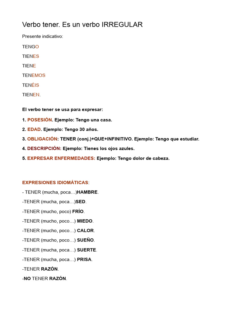 Tarea Verbo Tener1 | PDF
