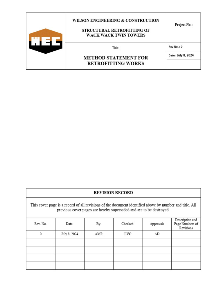 Method Statement For Retrofitting Works | PDF | Concrete | Epoxy