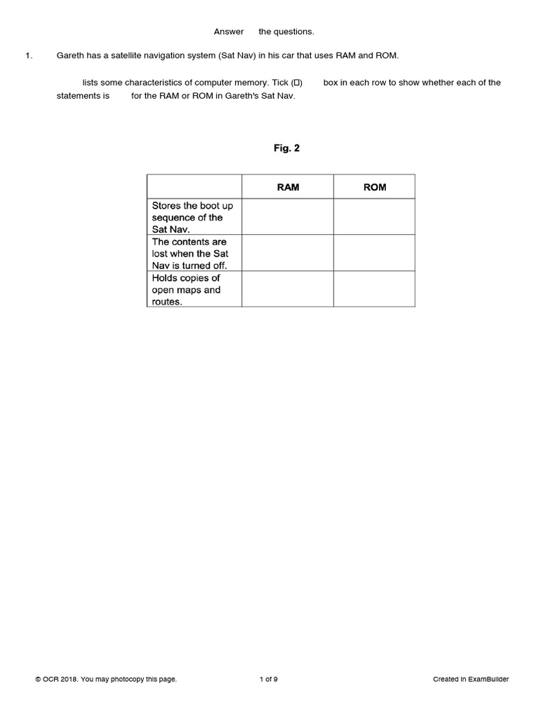 1-2-exam-questions | PDF | Random Access Memory | Booting