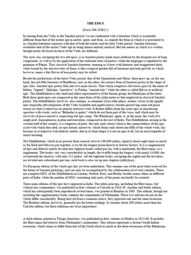 Long Essay On Indian Epic Tradition | PDF | Sanskrit Literature | Sanskrit