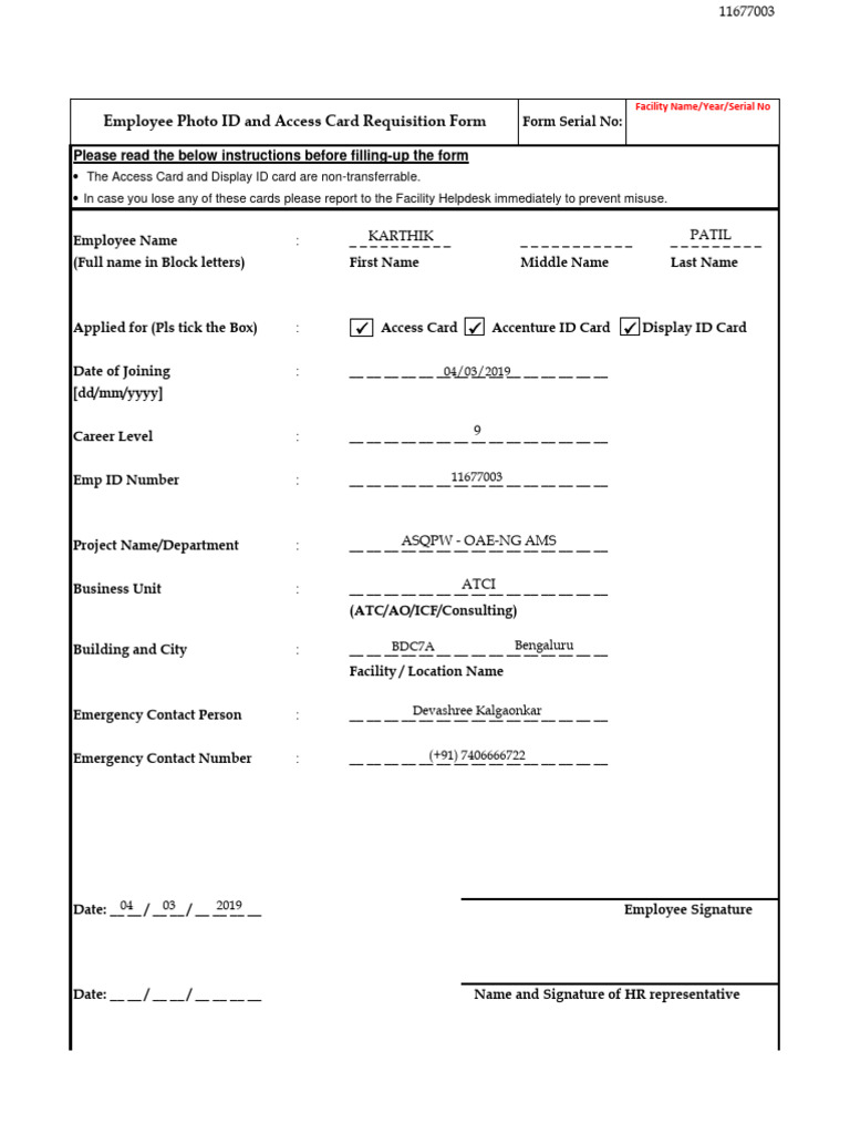 Accenture Employee ID Card Form | PDF | Computer Access Control ...