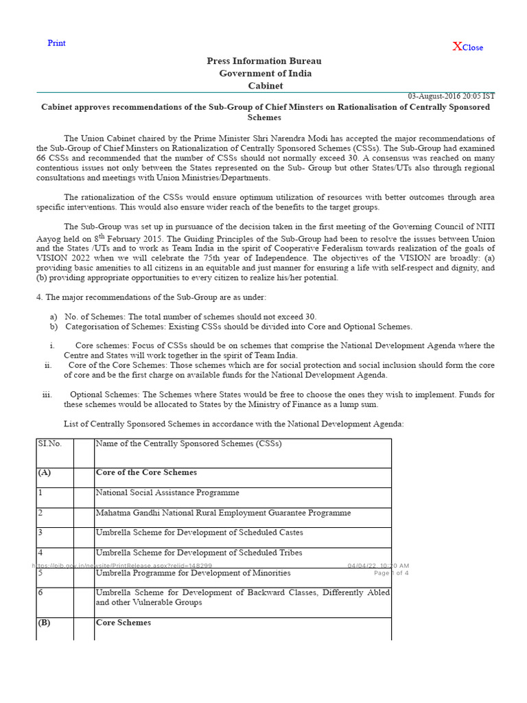 Schemes Categorisation | PDF | Government Of India | Economy Of India