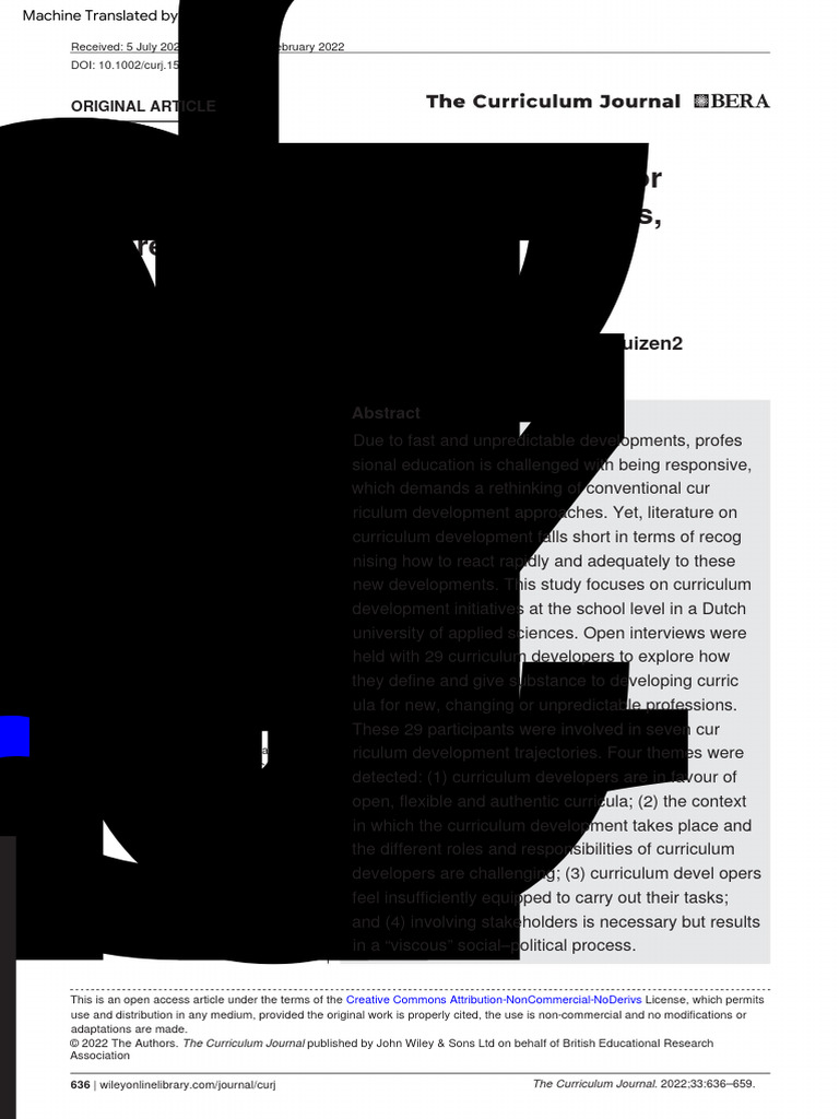 The Curriculum Journal - 2022 - Vreuls - Responsive Curriculum ...