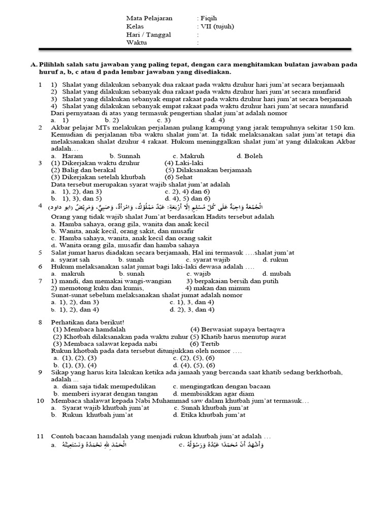 Soal Pat Fiqih KLS 7 Sem 2 Tp. 2024 | PDF
