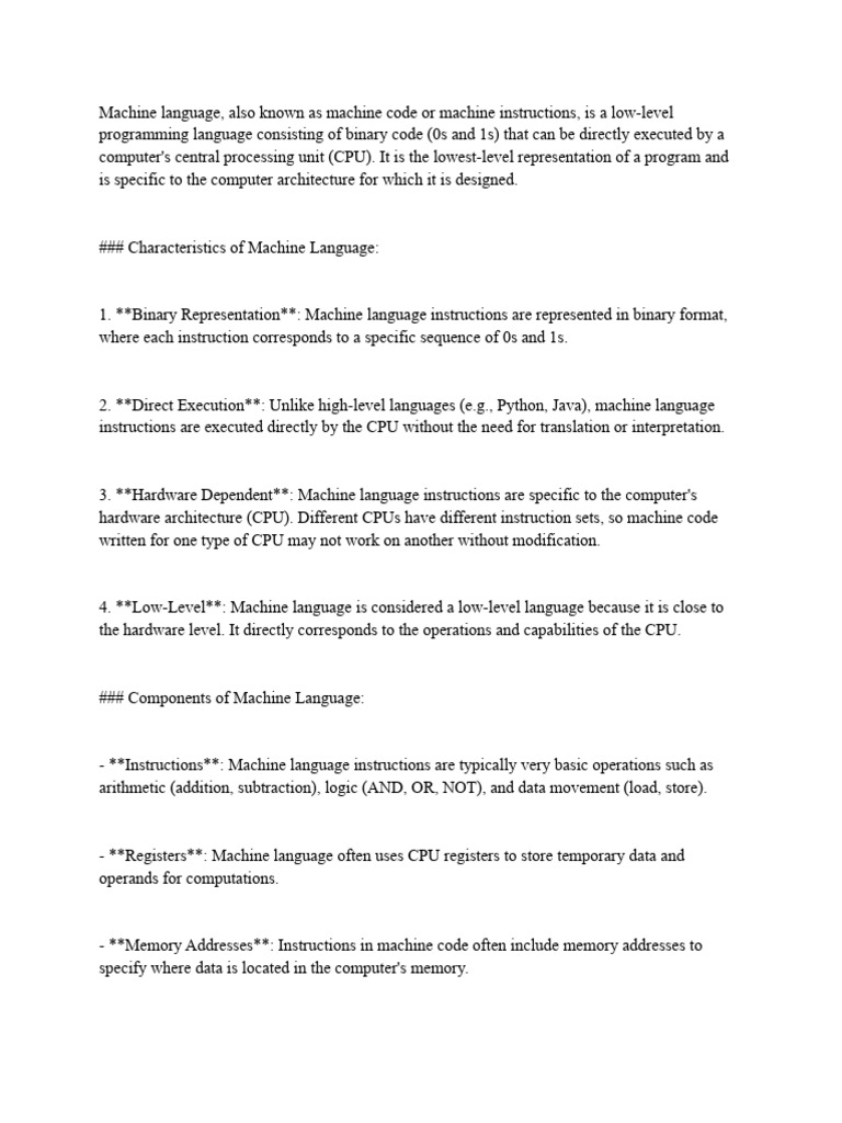 Machine Language Download Free Pdf Assembly Language Central Processing Unit