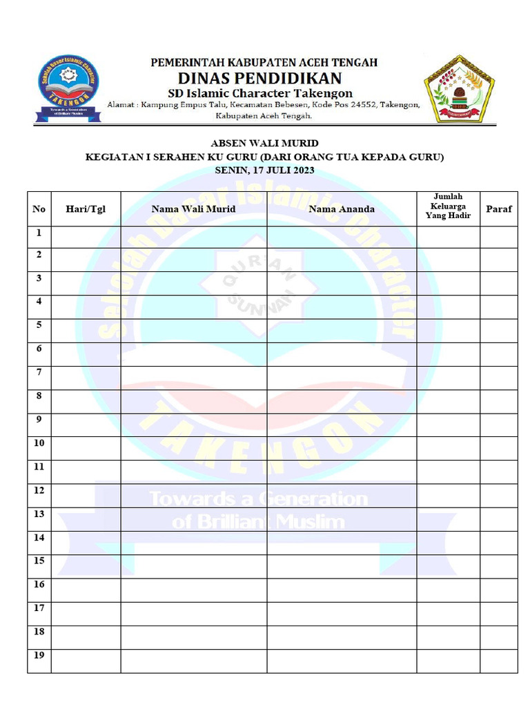 Absen Wali Murid Kegiatan Serah Terima | PDF
