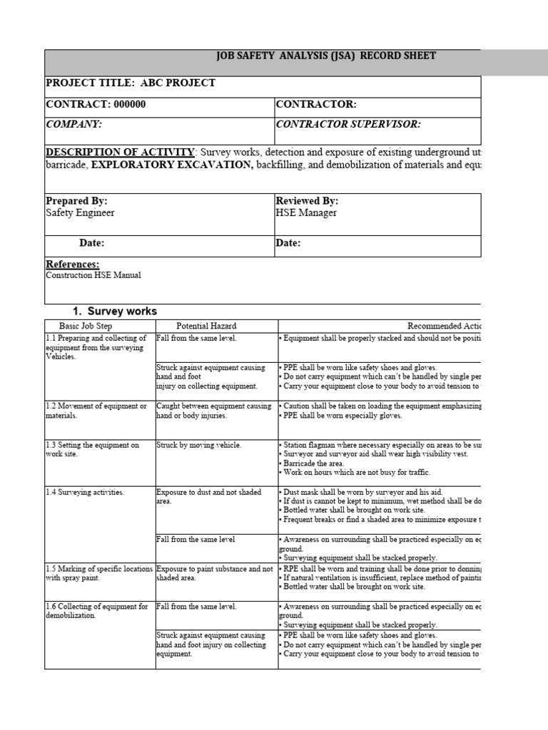 JSA For Excavation Works | PDF | Personal Protective Equipment | Safety