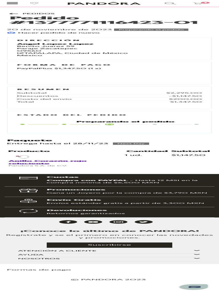 Pedido en Proceso: Anillo Pandora | PDF