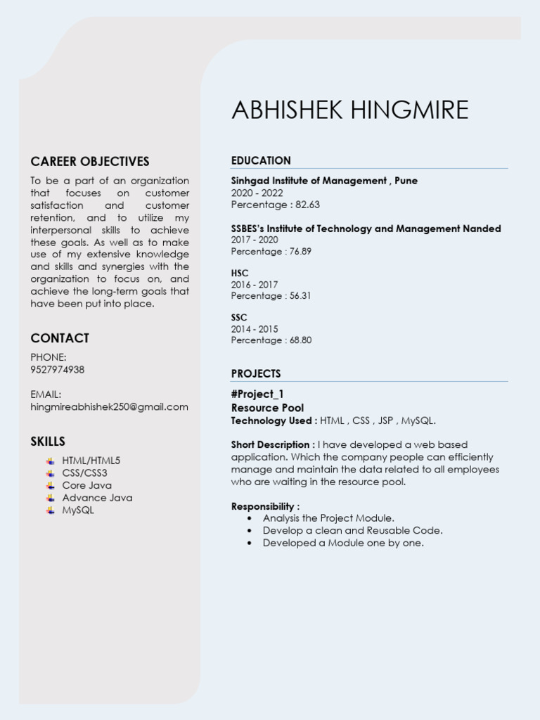 Abhishek Hingmire: Career Objectives | PDF