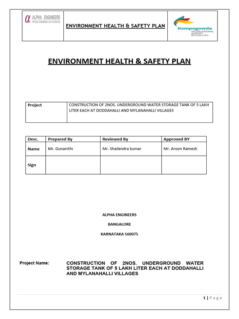 Environment Health & Safety Plan | PDF | Occupational Safety And Health ...