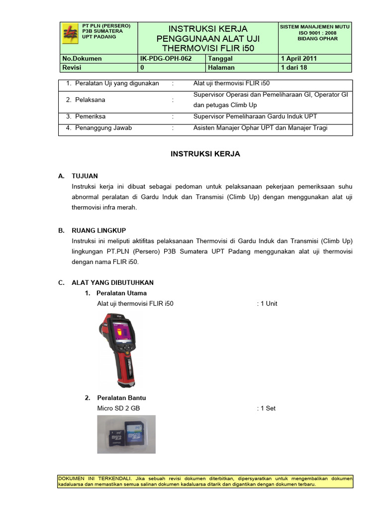 Instruksi Kerja Thermovisi FLIR i50 | PDF | Teknologi & Rekayasa