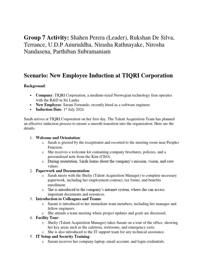 Group 7 - HR _ Induction - Activity 1 | PDF | Business