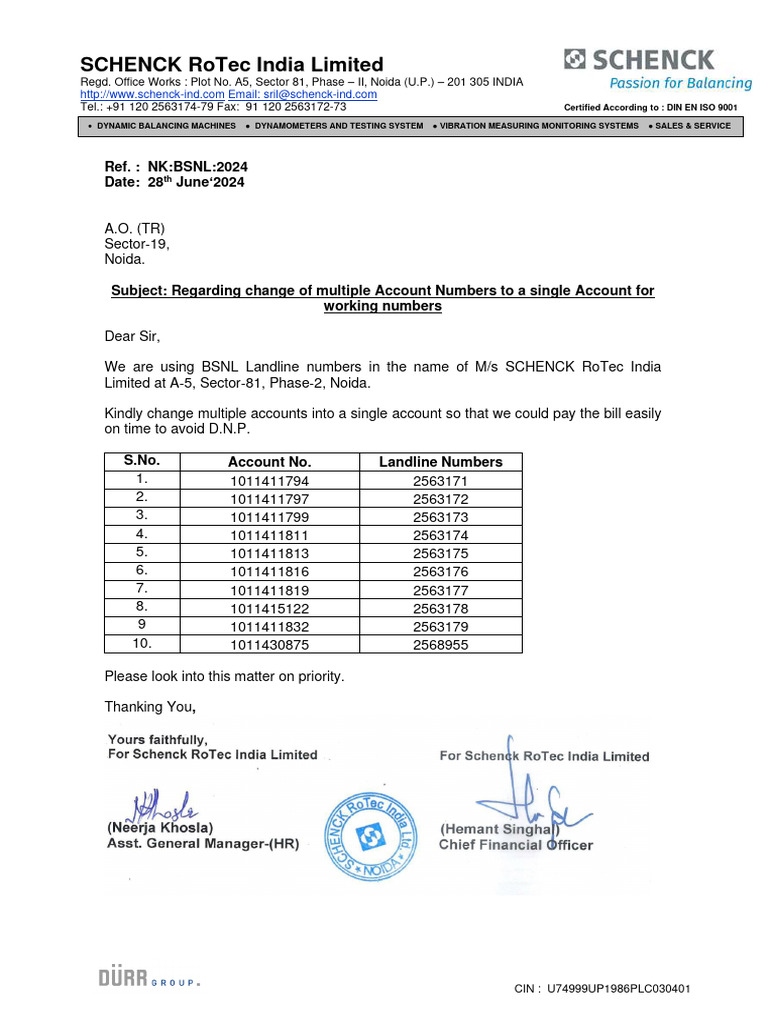 Letter To BSNL | PDF Letter To BSNL | PDF