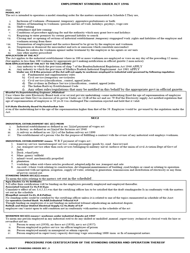 Employment Standing Order Act 1946 Overview | PDF | Employment | Appeal