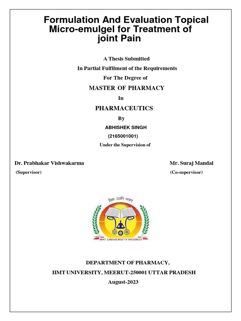 Formulation and Evaluation Topical Micro-Emulgel For Treatment of Joint ...
