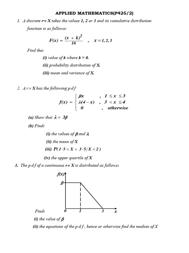 Applied Mathematics Facilitation Questions | PDF | Statistical Theory | Probability Theory