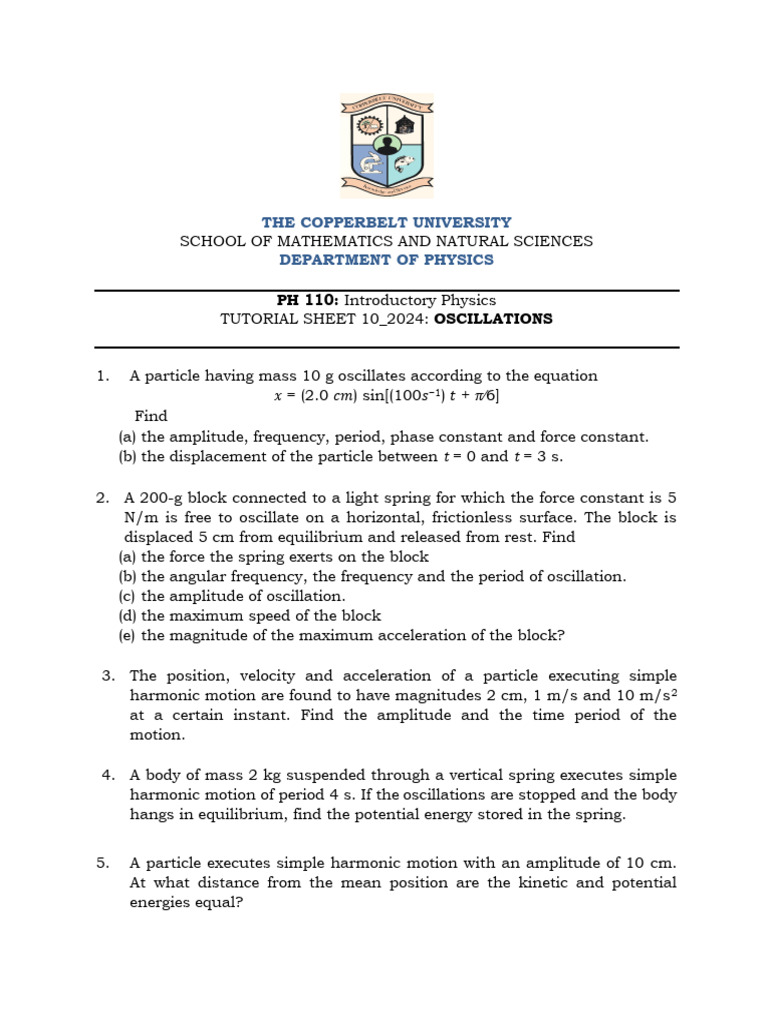 TUTORIAL 10 OSCILLATIONS_2024 | PDF | Oscillation | Force
