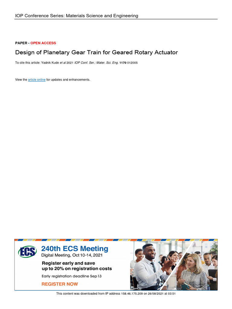 Planetary Gear Train Design for Actuators | PDF | Gear | Actuator