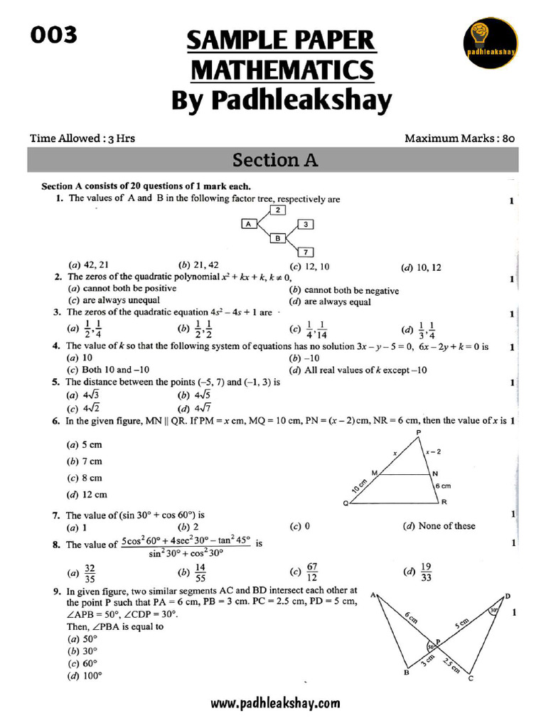 Math Sample Paper 003. - Compressed | PDF